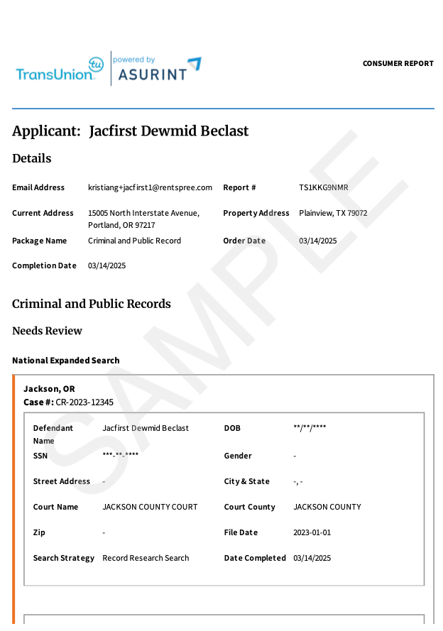 Sample Document: TransUnion Screening Reports